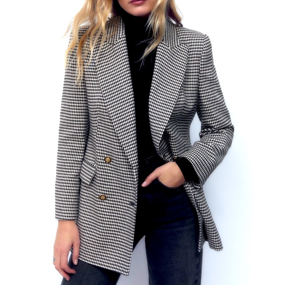 Zara | Jackets & Coats | Zara Double Breasted Houndstooth Blazer | Poshmark